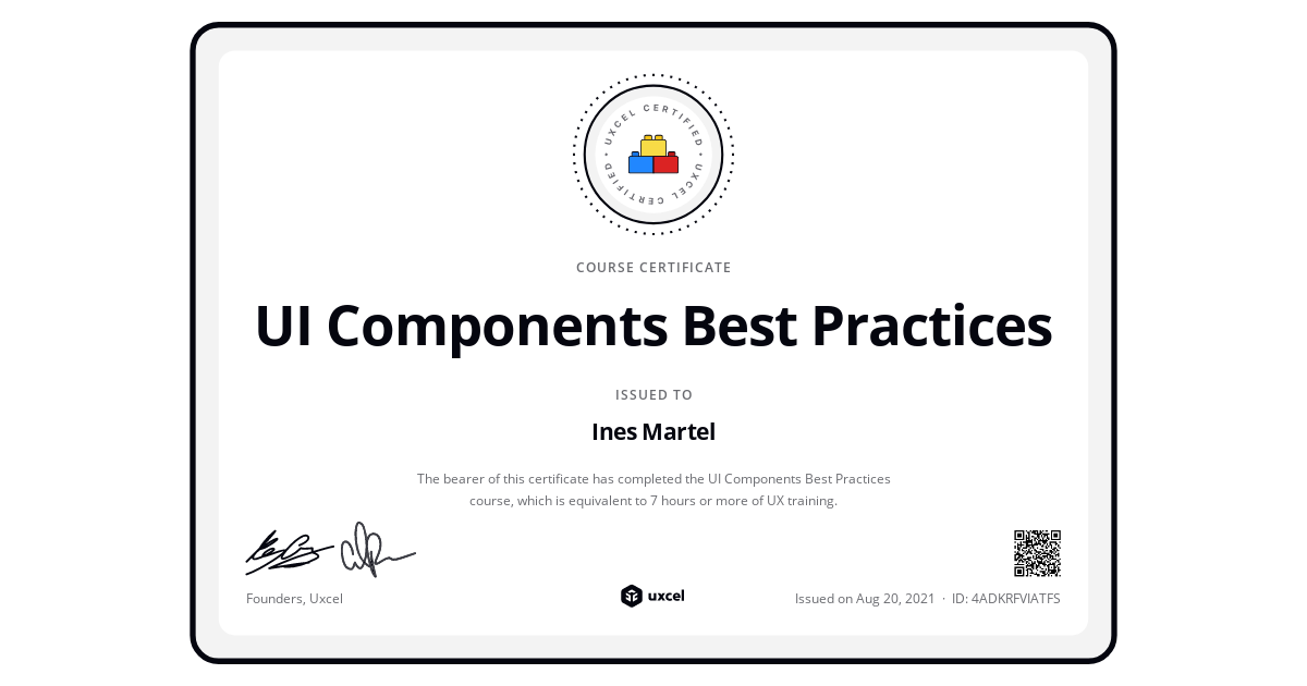 Certificate of completion for UI Components II | Uxcel